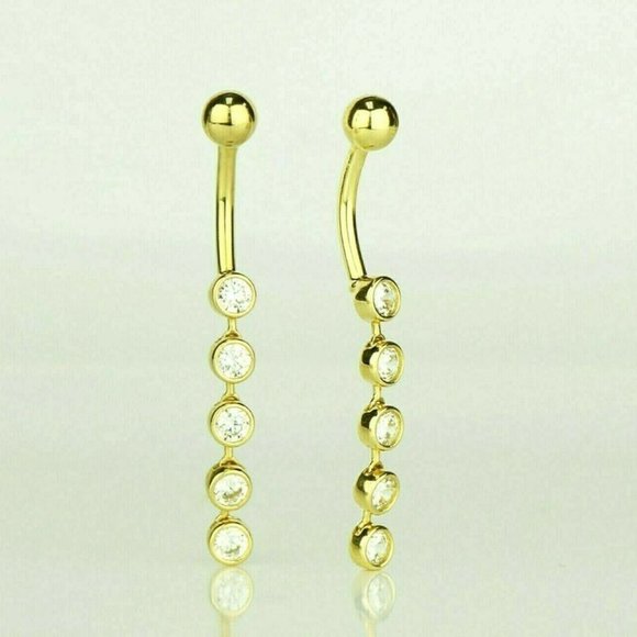Jewelry | Solid 14k Yellow Or White Gold Belly Button Dangle Cz Bezel ...